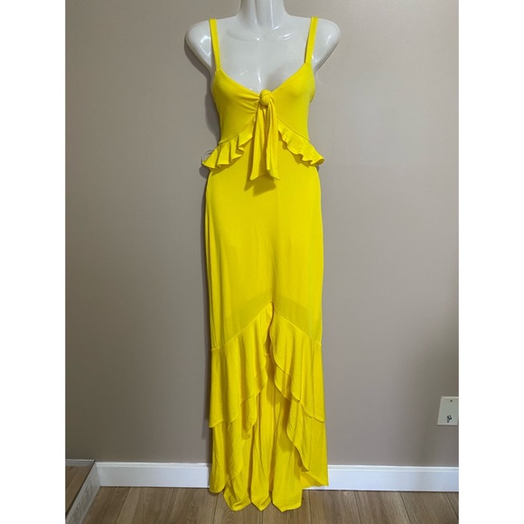 Studio F | Dresses | 325 Studio F Yellow Ruffle Tie Front Cross Back ...
